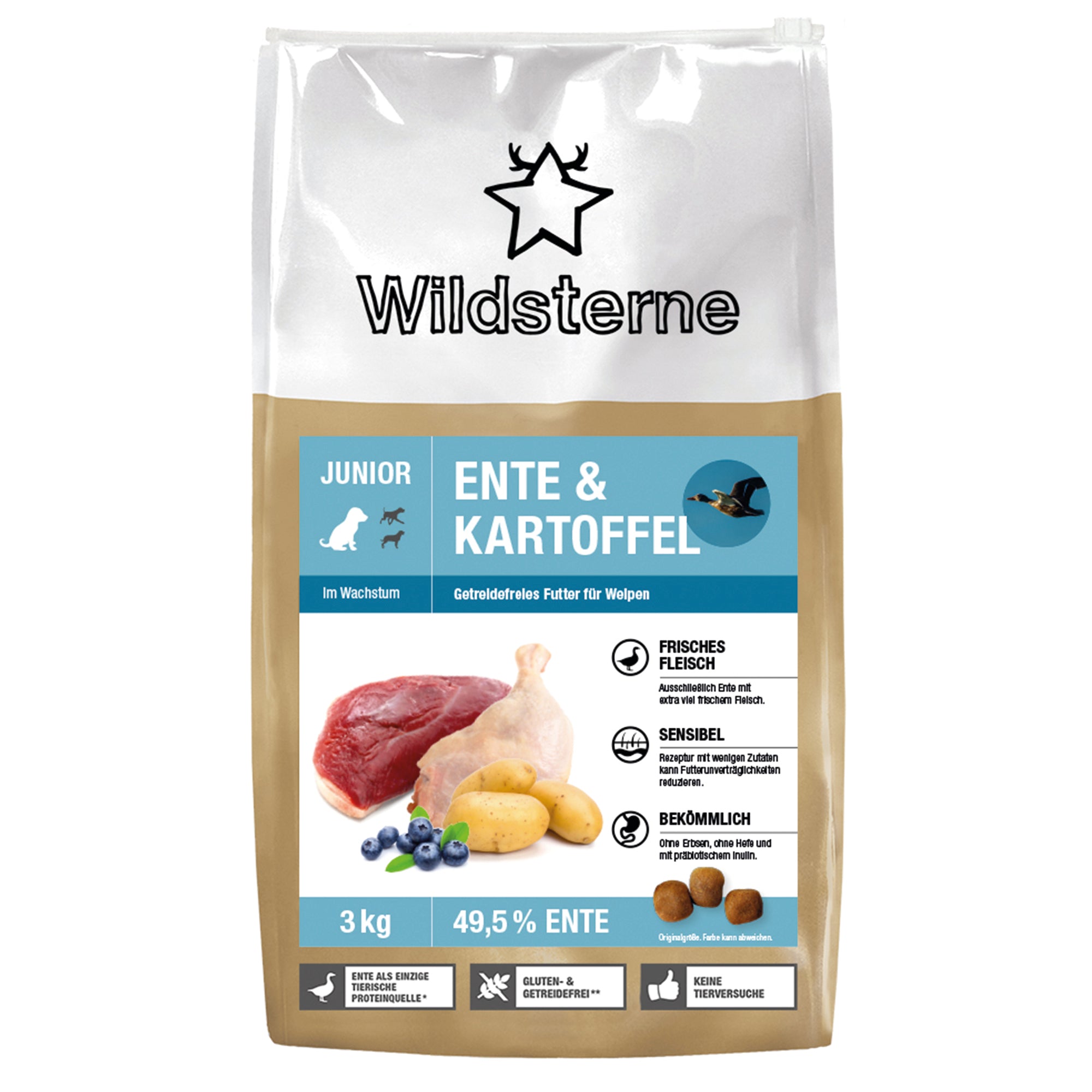 Ente & Kartoffel Junior - Premium Monoprotein Hundefutter – Wildsterne
